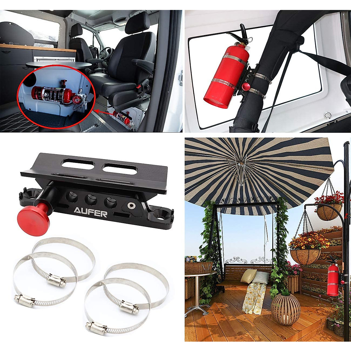 AUFER 1 Year Warranty-Universal Adjustable Roll Bar Fire Extinguisher Mount Holder Compatible with for Jeep Wrangler Gladiator Bronco UTV Polaris RZR Ranger Can Am Camper Van ATV Boat,Aluminum
