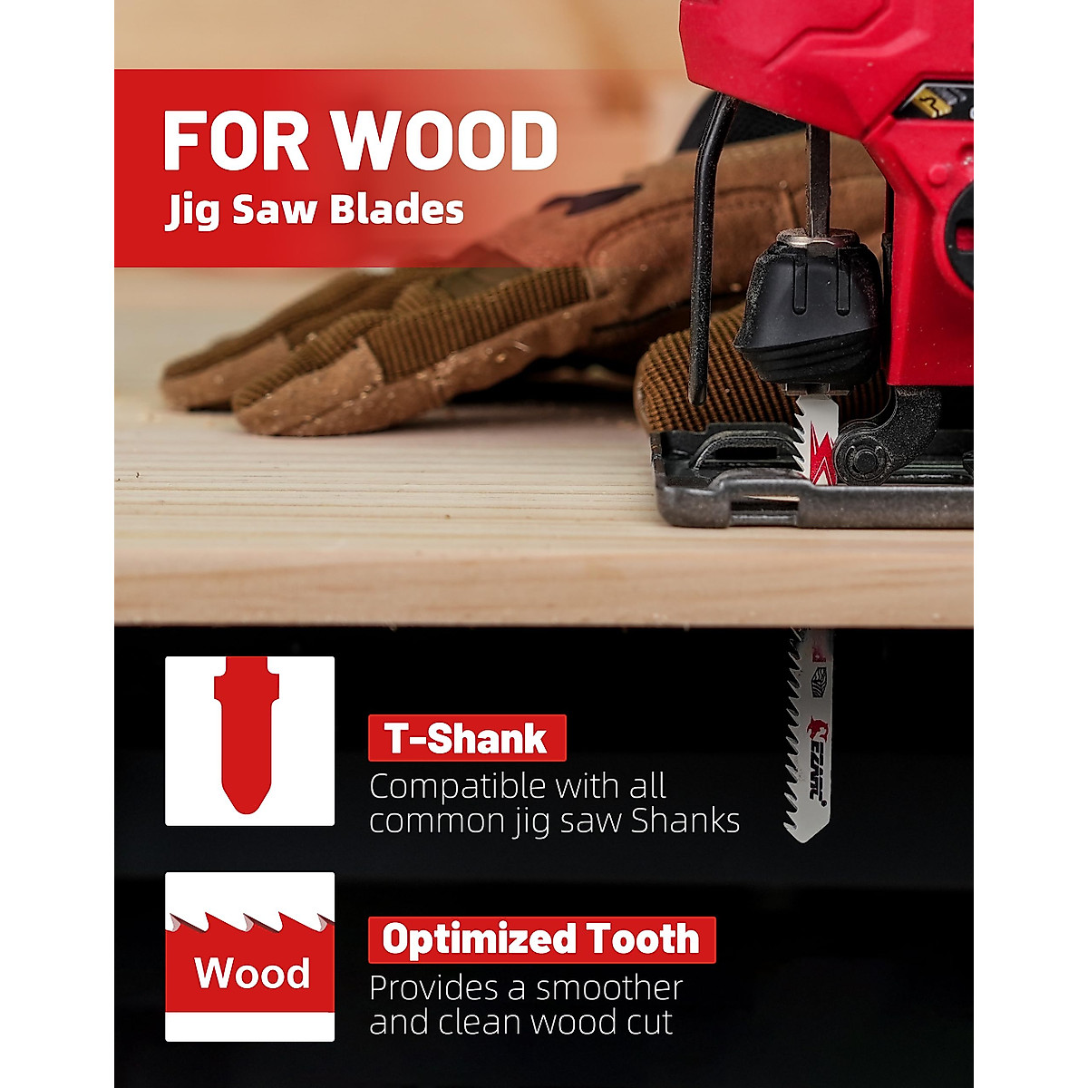 EZARC Jigsaw Blades Set 30pcs with Storage Case, Assorted T-Shank Replacement Jig Saw Blades for Cutting Wood, Plastic and Metal