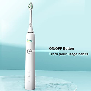 GRISHKO Poby Electric Toothbrush for Adults - Rechargeable Clean Tooth Brush Charge for 2 Hours Using 55 Days with 3 Modes and Smart Timer, IPX7 Waterproof Whitening Electric Toothbrush(White)