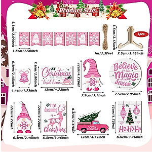 Pink Christmas Decoration, Christmas Tiered Tray Decor 15 Pcs Pink Christmas Ornaments Farmhouse Rustic Decor Christmas Gnome Truck Snowflake Wooden Sign for Christmas Centerpiece Table Party Holiday