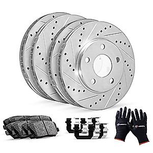 R1 Concepts Front Rear Brakes and Rotors Kit |Front Rear Brake Pads| Brake Rotors and Pads| Ceramic Brake Pads and Rotors |Hardware Kit|fits 2003 Subaru Forester