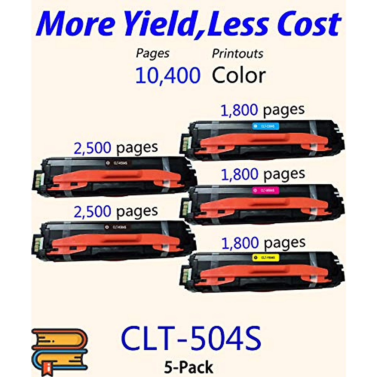 5-Pack ColorPrint Compatible 504S Toner Cartridge Replacement for samsung CLT-504S CLT504S K504S CLT-M504S CLT-C504S CLT-Y504S used for CLP-415NW CLP-475 CLX-4195FW Xpress C1810W C1860FW (2B 1C 1M 1Y)