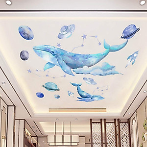 Ocean Wall Decals Whale Wall Decals Marine Animal Stickers Galaxy Wall Sticker Under Water Sea Life Peel and Stick Mural Decor for Home Office Dorm Party Nursery