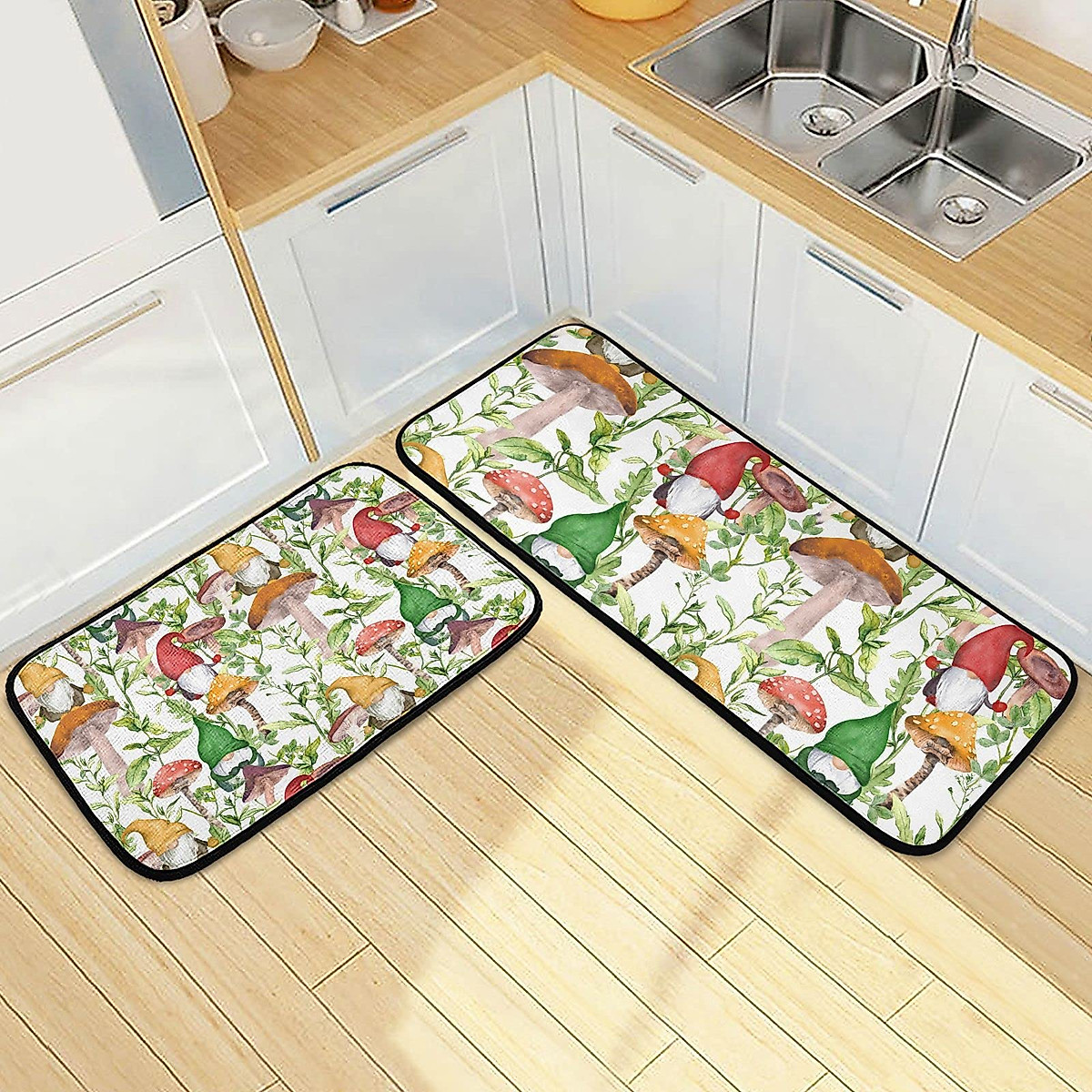 ZENWAWA Kitchen Mat Dwarf Mushroom Set of 2, Anti Fatigue Cushioned Waterproof Non Slip Aesthetic Decorative Floor Mats Rug