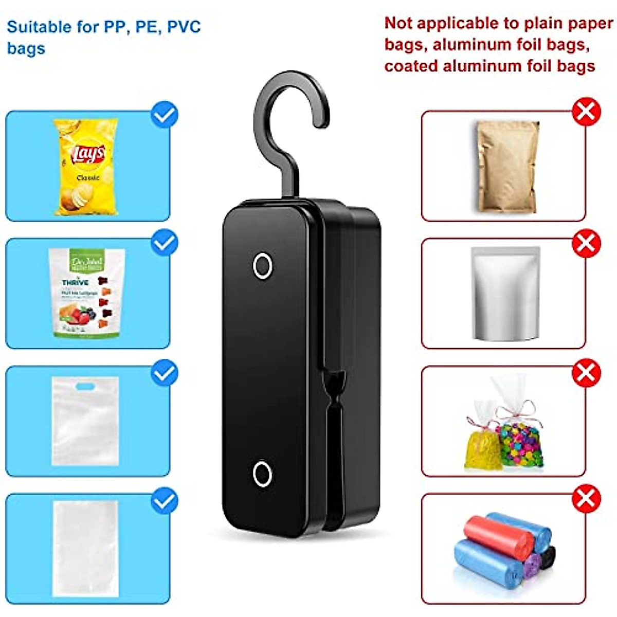 Opmetton 2PACK Mini Bag Sealer, Handheld Heat Vacuum Sealers, 2 in 1 Heat Seal and Cutter Resealer For Plastic Bags Portable Chip Bags(Battery Included)