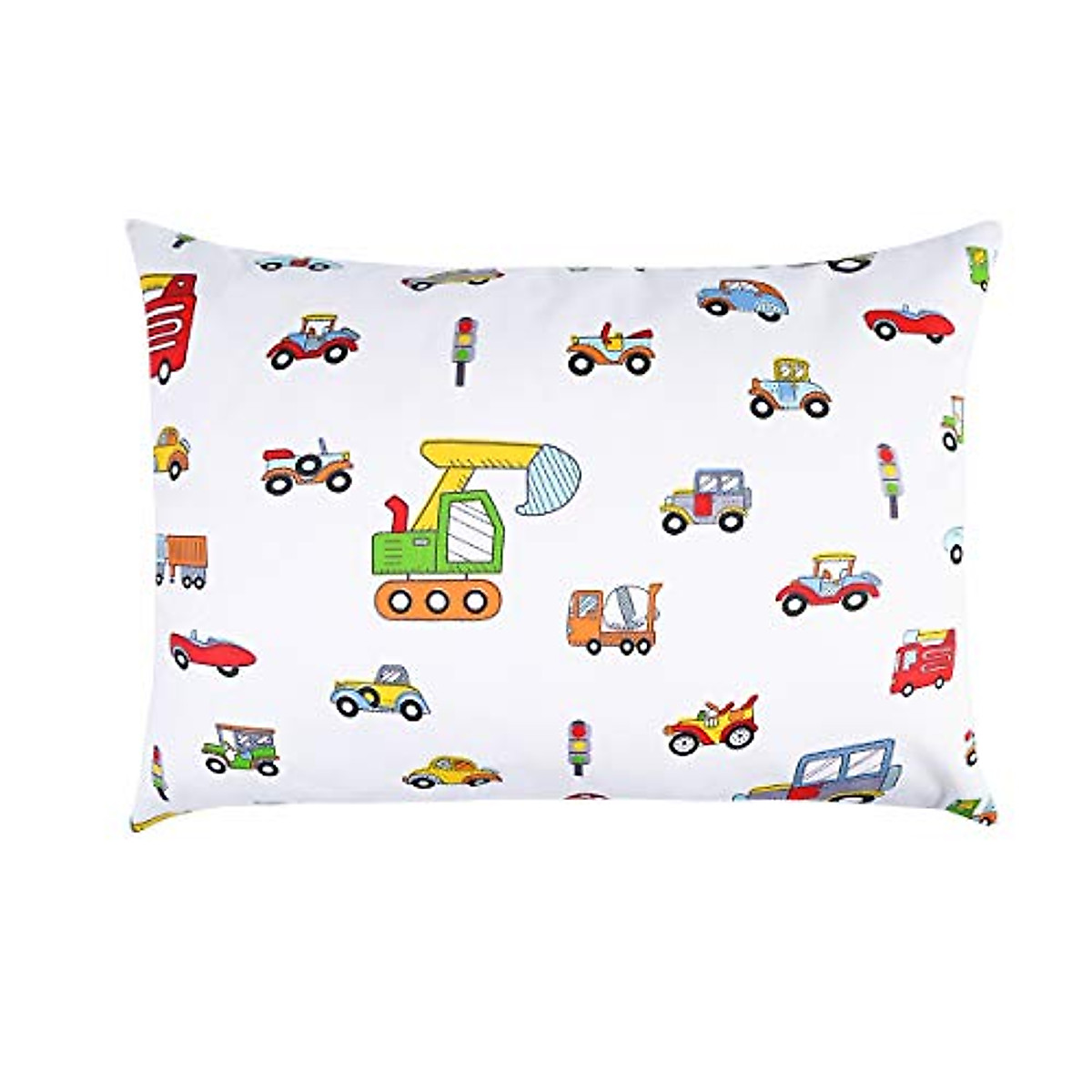 Kids Toddler Pillowcases 100% Cotton 14x19 2 Packs Fits Kid Toddler Bedding Pillow 14x19, 13x18 Small Pillow (Construction Vehicle Cars)