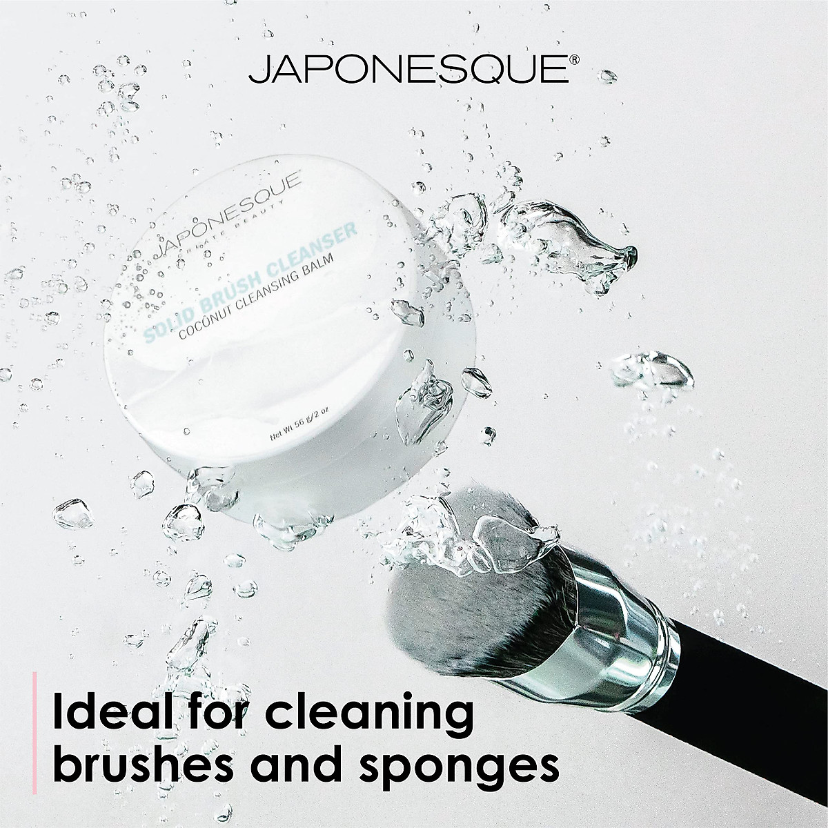 Japonesque Makeup Brush and Sponge Cleanser Balm, Coconut Scented, Solid, Mess-Free Formula, Travel Friendly