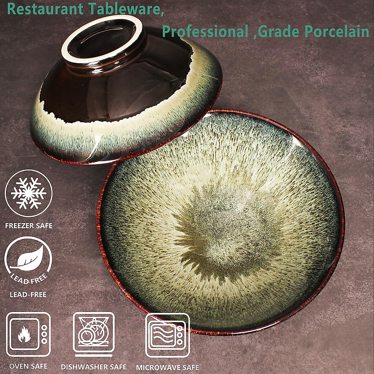 jinsongdafa Ceramic Japanese Ramen Noodle Soup Bowl Set of 2 - For Ramen, Pho,Soup,Salad, pasta, Asian Dishes,Udon noodles,Chinese Large Ramen Bowl - Microwave dishwasher oven safe, Black 8.2 Inch