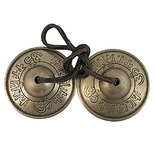 2.25” Diameter Tibetan Tingsha Bell Cymbals Set - Om Nama Shivay Embossed Chimes - Great for Yoga, Meditation, Spiritual, Mindfulness or Relaxation - Handmade in Nepal