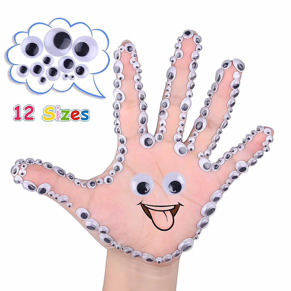 1000Pcs Googly Wiggle Eyes Self Adhesive for Craft Sticker Multiple Size 4-24mm for DIY Animal Creative Crafts Decorations