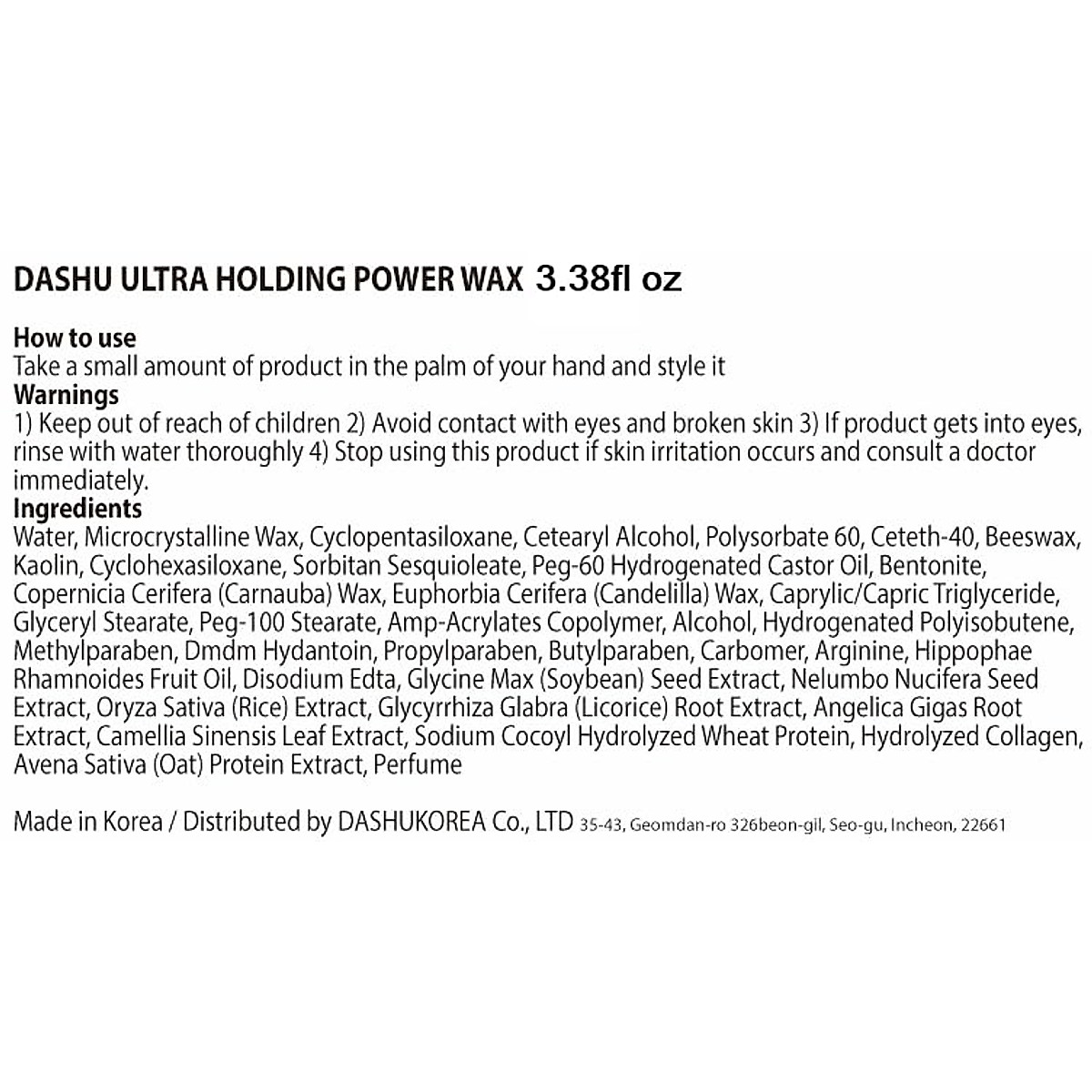 DASHU Ultra Holding Power Men Hair Wax Strong Hold | Long Lasting & Easy to Wash Edge Control Hair Styling Wax w/Collagen & Argan Oil 3.38 fl oz