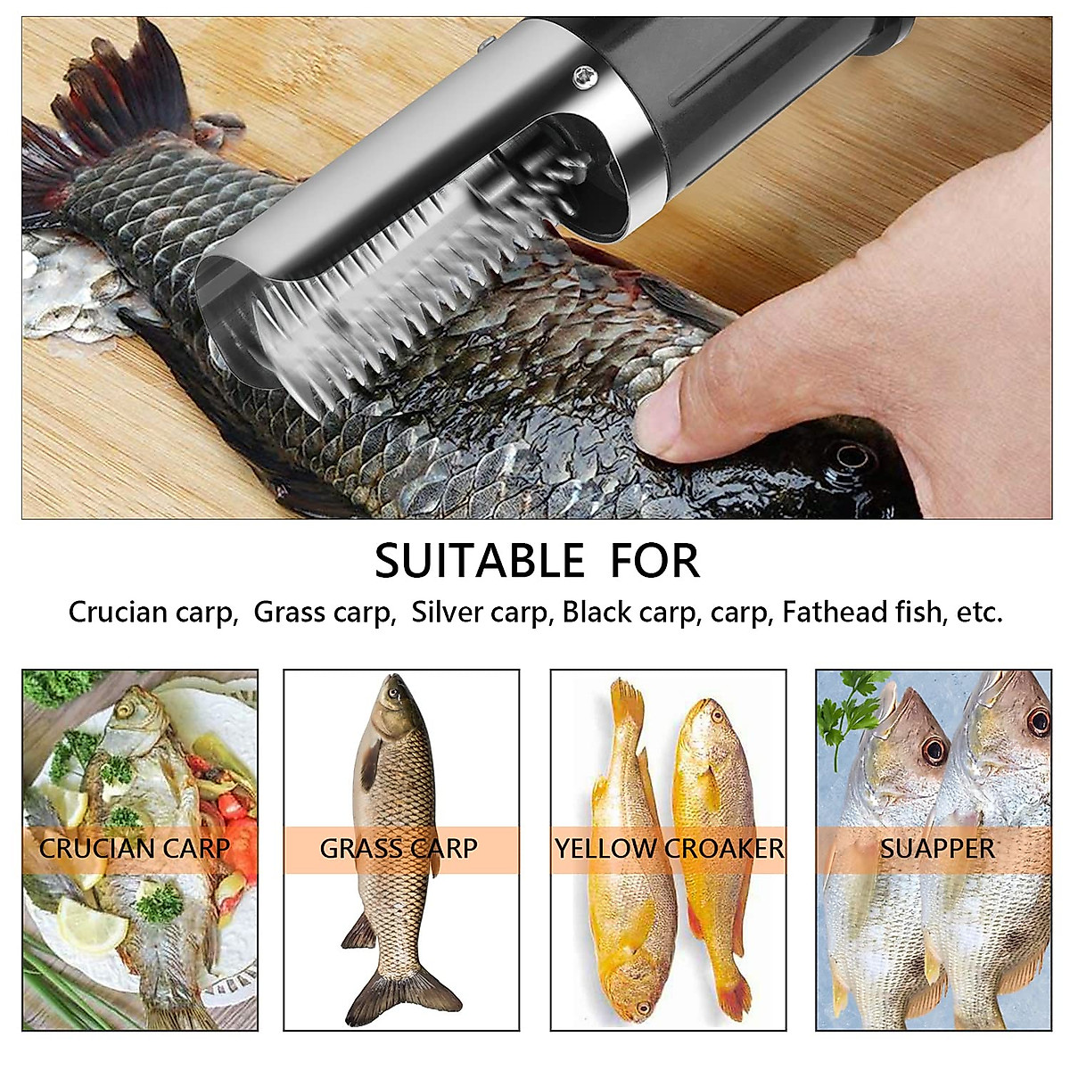 Amzchen Electric Fish Scaler Remover Cordless, Scaler, Scraper, Battery Operated Cleaner Waterproof Design Seafood Tools with Extra Stainless Cutter Head