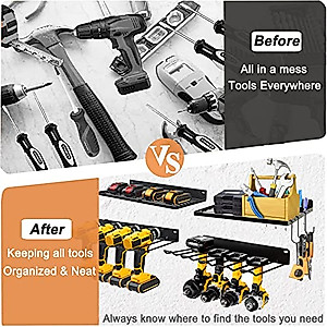 Power Tool Organizer with Charging Station, Heavy Duty Drill Holder Wall Mount, Cordless Drill Storage Rack, Garage Tool Shelf for Storage, Solid Metal Pegboard Wall Organizer Set (2 pack 4 set)