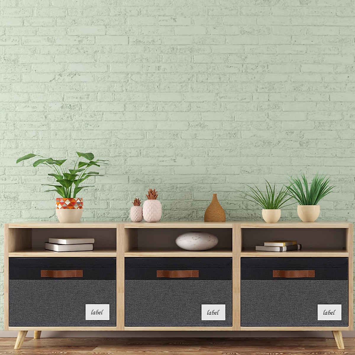 PFFVRP Extra Large Storage Bins with Lids, Foldable Fabric Storage Baskets with Lids, Sturdy Storage Boxes with Labels and 3 PU Handles for Closet Home Bedroom Office (32L, Grey&Black)