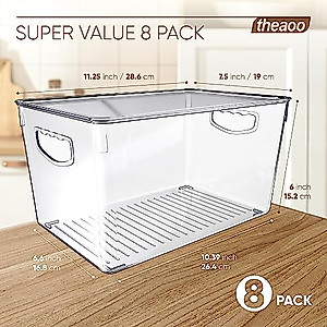 8 Pack Clear Storage Bins with Lids Stackable, Large Plastic Storage Bins with Handle for Pantry Organization and Storage, Perfect Containers for Fridge Organizer, Freezer, Kitchen, Cabinets, Bathroom