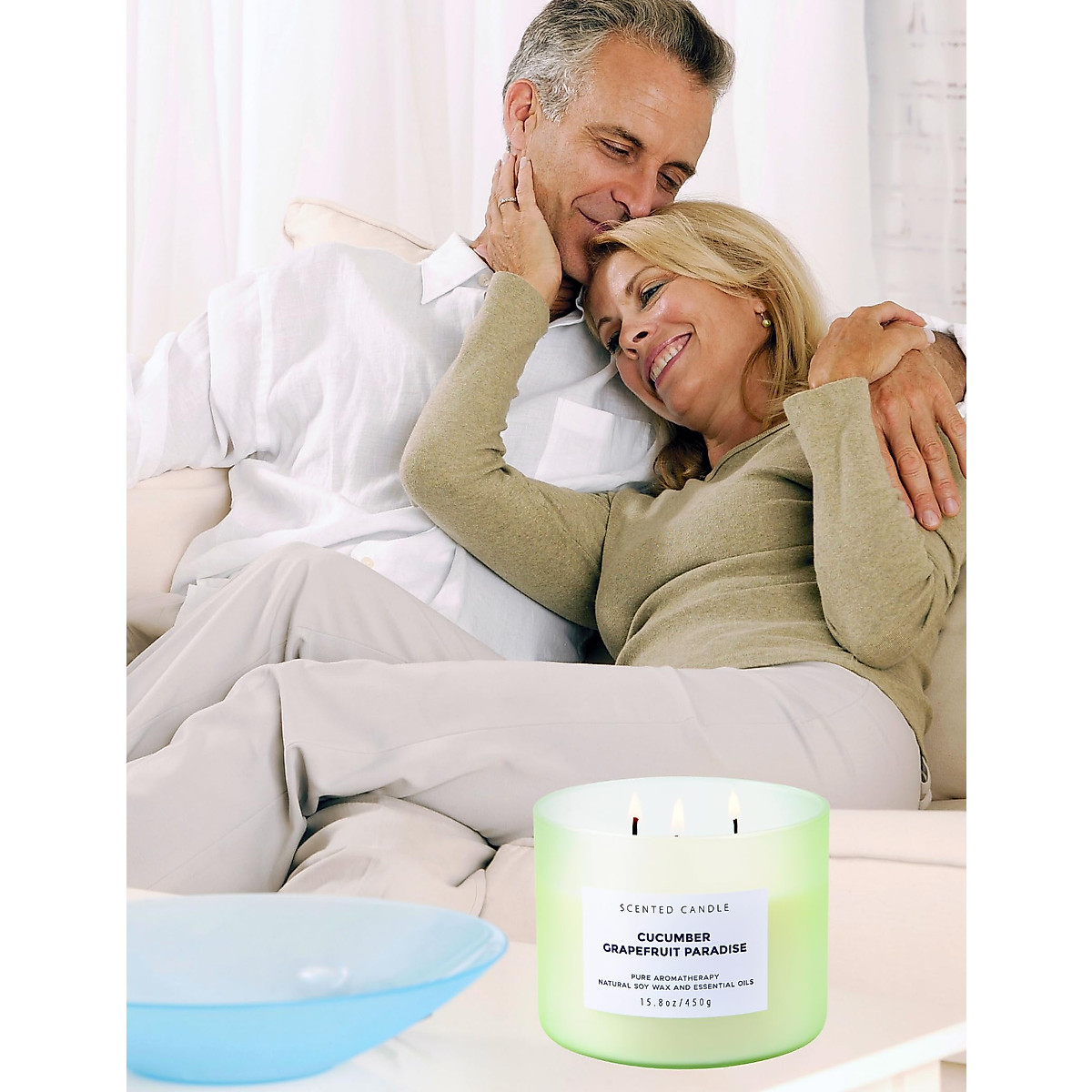 Cucumber Grapefruit Paradise Large Candle - 3 Wick Candle - Highly Scented Candle for Home 15.8 Oz - Natural Soy Candle Long Lasting, Clean Burn - Aromatherapy Stress Relief Candle for Men & Women