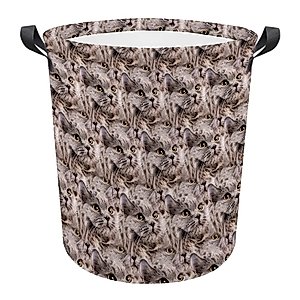 MALIHONG Cat Face Laundry Basket with Handle Domestic Short Haired Cat Mash Face Animal Laundry Hamper Waterproof Fabric Toy Box Clothes Storage Fodable Washing Bag for Bedroom Nursery