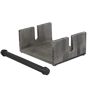 MyGift 2 Piece Rustic Gray Wood and Industrial Metal Kitchen Countertop Paper Towel Holder and Flat Napkin Holder with Weighted Arm