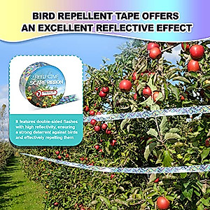 Hutisyoe Bird Scare Tape Ribbon(524FT) - Reflective Tape for Birds - Keep Birds Away Outdoor - Scare Tape for Bird Control - Double Side Ribbon, Scare Geese, Pigeon, Duck, Woodpecke - Yard Decoration