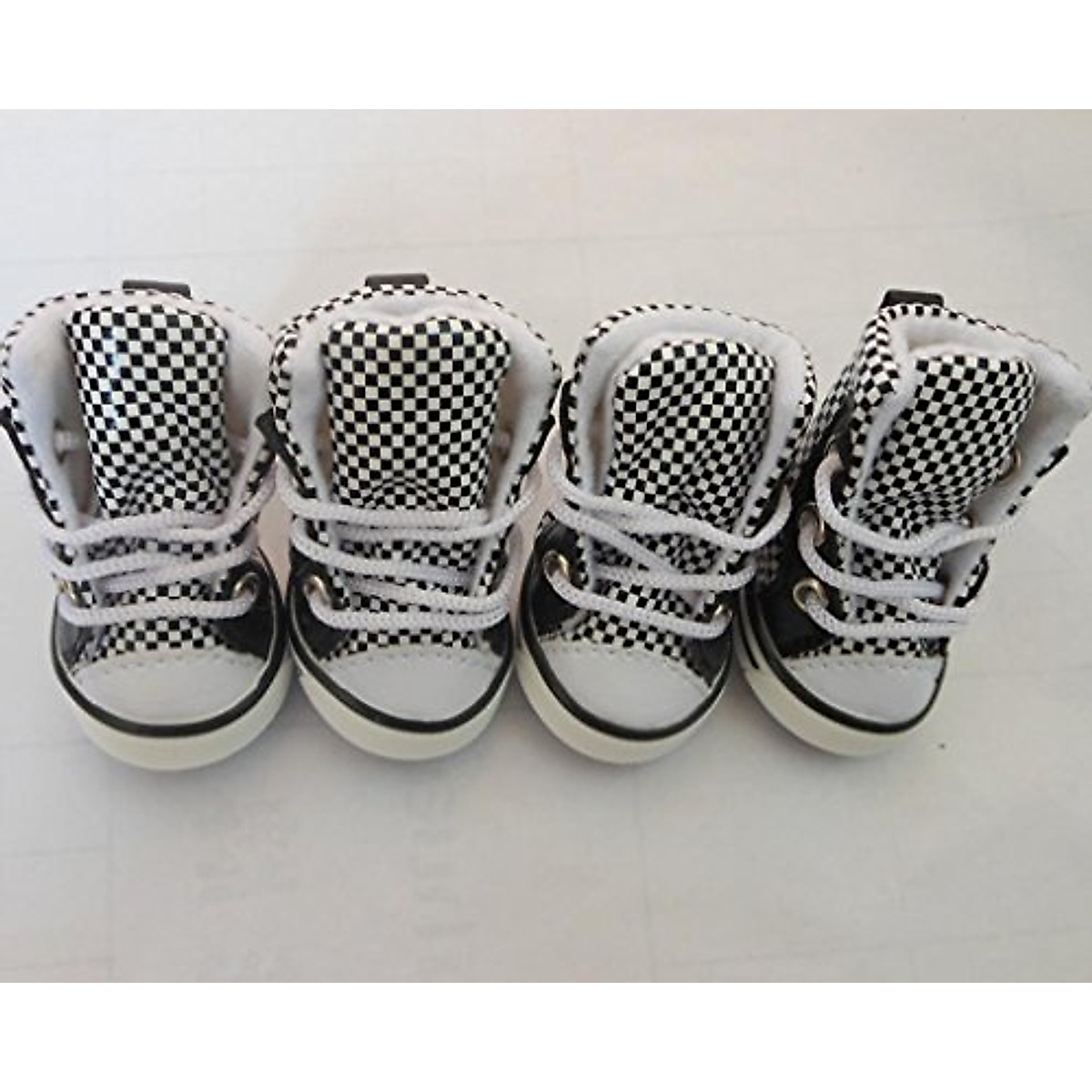 Tangpan Hold Honey Black and White Plaids Pet Dog PU Boots Sports Shoelace Shoes Booties Sneakers Size 3#