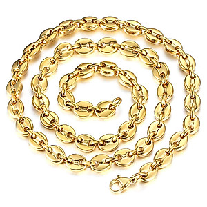 Trendsmax 7mm Coffee Beans Link Chain Necklace Gold Plated Stainless Steel Twisted Rope Chain for Men Women Hip Hop Chain 24inch