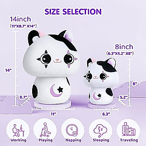Mewaii 8 Inch Mushroom Plush, Cute Cat Plush Pillow Soft Plushies Squishy Pillow, Black Cat Stuffed Animals, Kawaii Cow Plush Toys Home Decoration Gift for Girls Boys