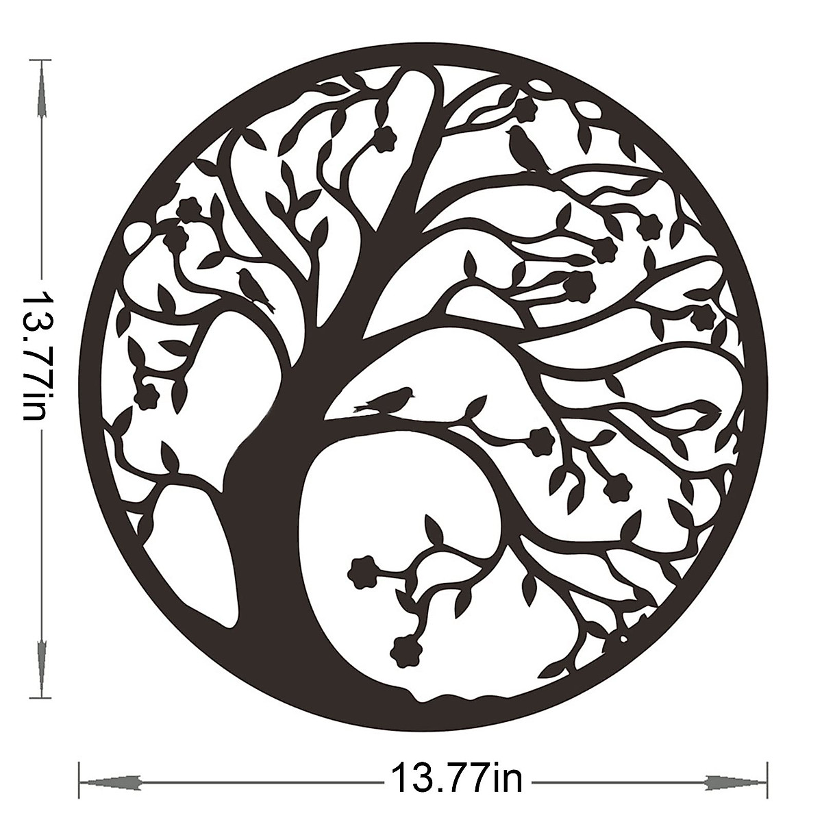 HSART Tree of Life Metal Wall Art, Tree of Life Logo, Black Decorative Tree Silhouette, Suitable for Living Room Bedroom Garden Wall Decoration, 35 * 35cm