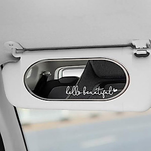 3x Hello Beautiful Rearview Mirror Decal, Vanity Mirror Stickers, Rear View Mirror Vinyl Decal, Car Accessories Gifts, Car Decal For Women, Car Window Decal, Self Affirmations Decal