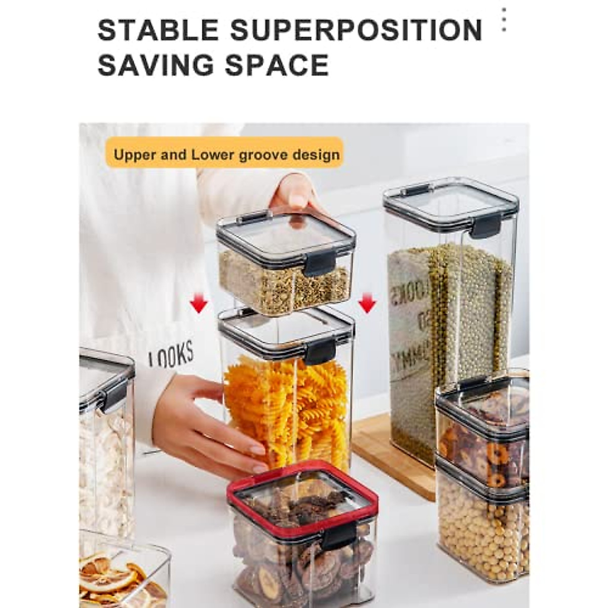 [Set of 6] Premium Quality Airtight Food Storage Container Clear Plastic Sturdy Canisters with Easy Lock For Kitchen Pantry Organization