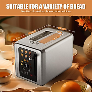 Touch screen Toaster slice, Stainless Steel Digital Timer Toaster with Sound Function, 6 Bread Types & 6 Shade Settings, Smart Extra Wide Slots Toaster with Bagel, Defrost Functions (silver, 2)