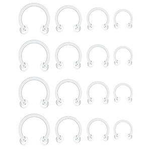 D.Bella 16G Clear Septum Rings Horseshoe Flexible Acrylic Cartilage Tragus Helix Daith Rook Conch Snug Earring Hoop Bioflex Nose Lip Eyebrow Rings Retainer for Work Surgery