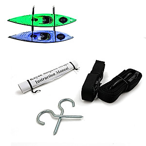 HTTMT- Single Kayak Wall Hanger Storage Strap Garage Canoe Hoists55 lb Capacity for Indoor/Outdoor Room Wall Strap Hanger Mounting [P/N: KAYAK-W06-BK]