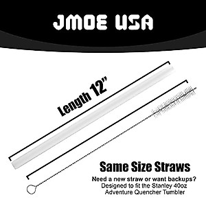 Jmoe USA 12" Straws for Stanley 40oz Adventure Quencher FlowState H2.0 | Replacement Plastic Straws Designed for Stanley 40oz Tumbler | 4-Pack Includes Cleaning Brush | Food Grade & BPA Free