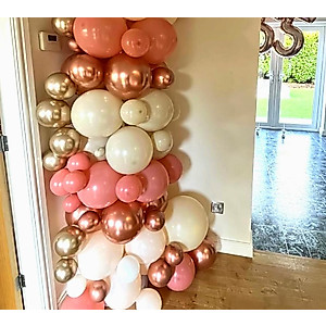 Dusty Pink Balloon Garland Kit, Double Stuffed Nude Blush Balloon Arch Kit with Metallic Champagne Gold and Gold Confetti Balloons, Beige Boho White Balloons for Wedding Bridal Birthday Decorations