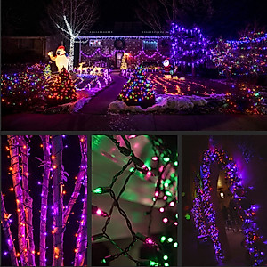 YULETIME Orange Green & Purple Halloween Lights with Black Wire, 66 Feet 200 Count UL Certified Christmas String Lights, Pack of 2 Sets 33 Ft 100 Count Mini Lights Set (Orange, Green & Purple)