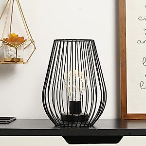 TRIROCKS Metal Cordless Table Lamp - 8'' Tall Cage Shape Battery Operated Lamp with Warm Fairy Lights Bulb for Indoor/Outdoor Use, Perfect for Christmas, Patio, Garden, and Weddings (Black)
