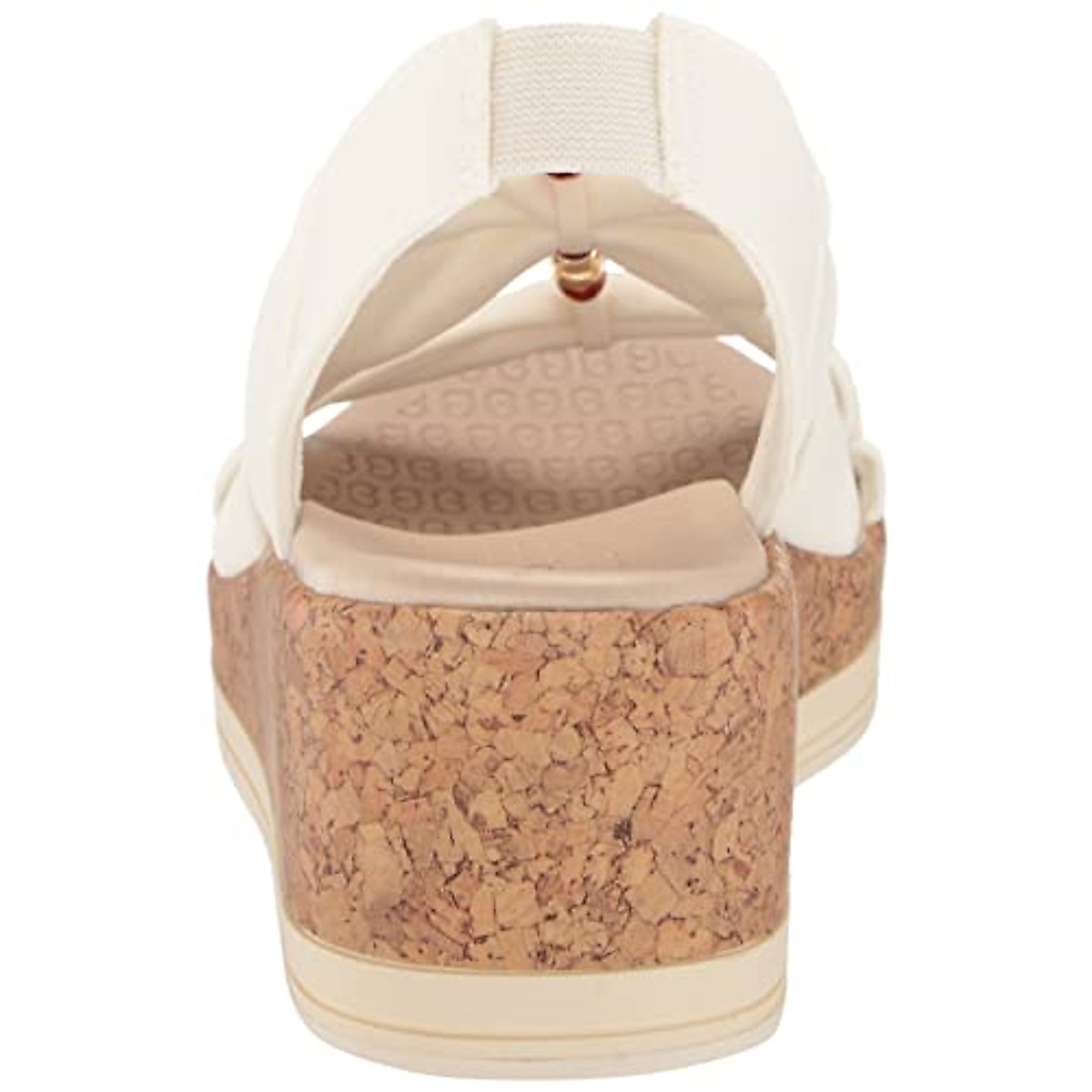 BZees Womens Roma Cork Wedge Beaded Sandal White Denim 10 W