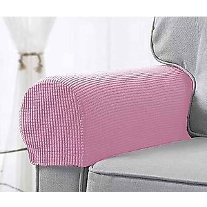 Lsmoosu Stretch Armrest Covers for Chairs and Sofas Couch Arm Covers for Sofa Spandex Jacquard Armrest Covers Anti-Slip Furniture Protector Washable Armchair Slipcovers for Recliner (Large,Pink)