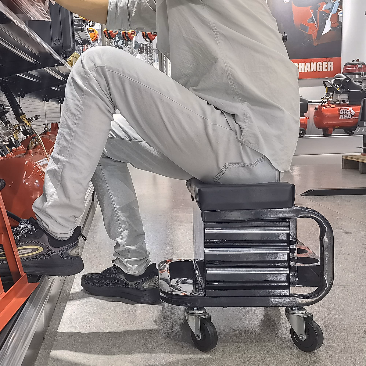 BIG RED Rolling Creeper Garage/Shop Seat with Three Built-in Drawers, Rolling Tool Chest,Black,APD2016AR