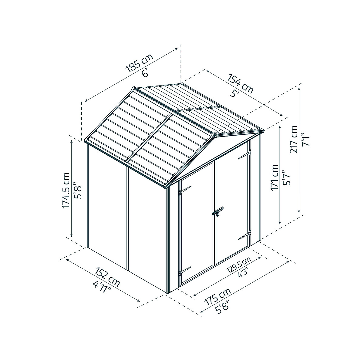 Palram - Canopia Rubicon Storage Shed, 6'x10' DIY Backyard Shed, Gray Polycarbonate Panels and Aluminum Frame, Sheds & Outdoor Storage for Lawn Mower, Bike, Garden Tools, Outdoor Storage Box Shed