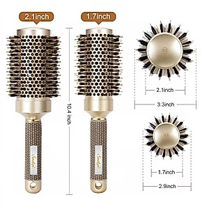 Round Brush for Blow Drying, Nano Thermal Ceramic & Ionic Tech Hair Brush with Boar Bristles, Professional Round Barrel Brush for Styling, Curling & Straightening by Sndyi (3.3 Inch, Barrel 2.1 Inch)