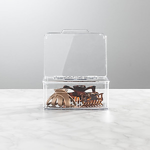 mDesign Plastic Cosmetic Storage Organizer Box Containers, Hinged Lid for Bedroom, Bathroom Vanity Shelf or Cabinet, Holds Masks, Palettes, Nail Polish, Lumiere Collection, 4 Pack - Clear