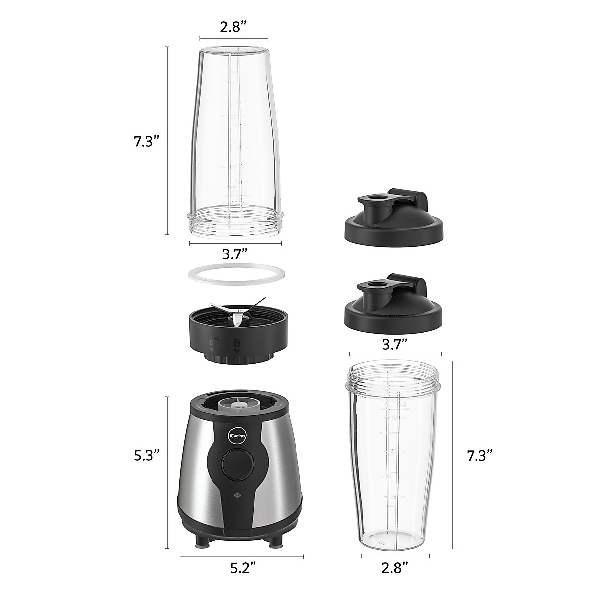 iCucina Personal Blender, Portable Blender For Shakes And Smoothies, Single Serve Blender, 28oz Blender Cups with To-Go Lids