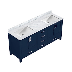 Bell+Modern Big Sur 72 in. W x 22 in. D Navy Blue Double Bath Vanity and Carrara Marble Top