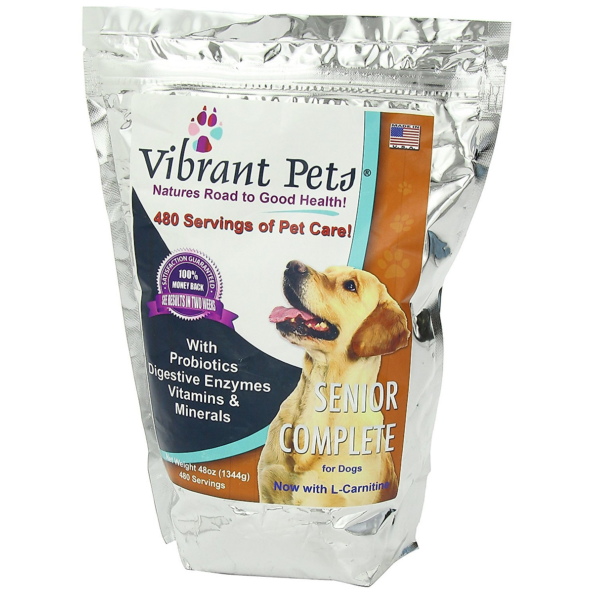 Vibrant Pets Senior Complete Dog Immune System Supplement | Older Dog Muscle and Joint Supplement with Probiotics & Enzymes for Digestion | Nutrient-Rich Skin & Coat Immune Booster Powder 48oz