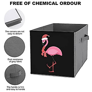 Flamingo in Santa Hat and Scarf Foldable Storage Bins Printd Fabric Cube Baskets Boxes with Handles for Clothes Toys, 11x11x11