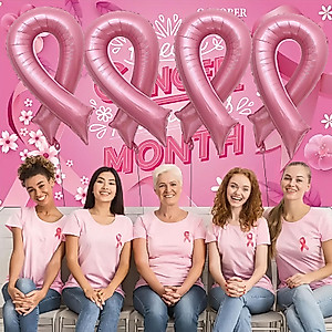 FULANSI Breast Cancer Balloons Pink Ribbon Balloons Breast Cancer Awareness Party Balloons Decorations Larger Aluminum Foil Balloons Set for Fundraisers Charity Party Decor Supplies 4pcs