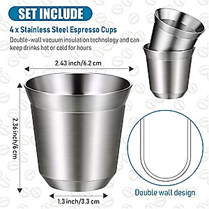 4 Pieces Stainless Steel Espresso Cups 2.7 oz 80 ml Double Wall Insulated Cups Heat Resistant Espresso Coffee Cups Unbreakable Stemless Tumbler Small Cup for Indoor or Outdoor Events Picnics Party