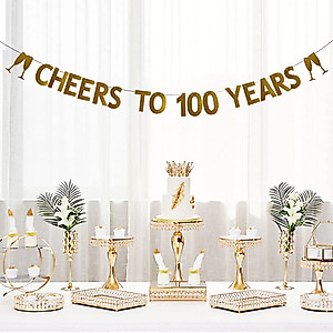 Betteryanzi Gold Cheers to 100 Years Banner,Pre-strung,100th Birthday/Wedding Anniversary Party Decorations Supplies,Gold Glitter Paper Garlands Backdrops,Letters Gold CHEERS TO 100 YEARS