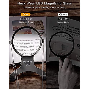 EasyLifeCare Hands Free Chest Rest LED Magnifier - Neck Wear Visual Aid Illuminated Magnifying Glass for Low Vision & Visually Impaired Seniors - Portable - Gifts for Mom, Dad, Grandmother, Women, Men
